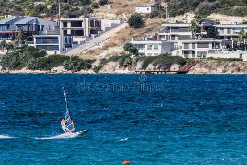 Wind surfing in Turkey editorial stock image. Image of homes - 97277034