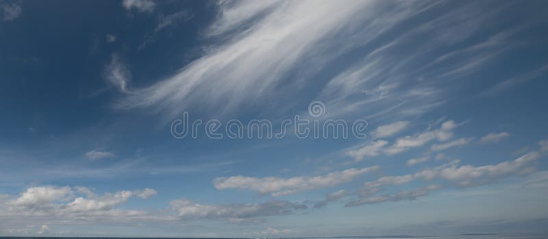 Wind Swept Clouds in Blue Sky, Panorama Format Stock Photo - Image of ...