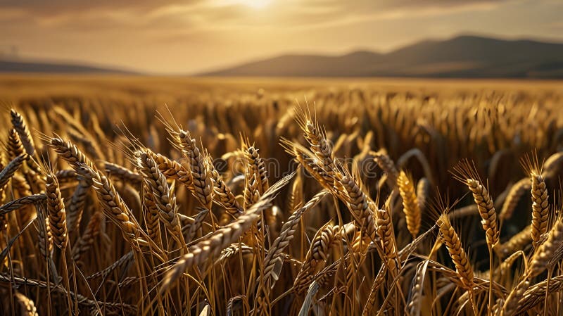 A Wind-swept Field of Golden Wheat Moving in Rhythmic Waves Stock ...