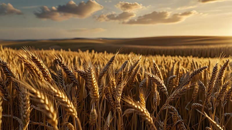 A Wind-swept Field of Golden Wheat Moving in Rhythmic Waves Stock ...