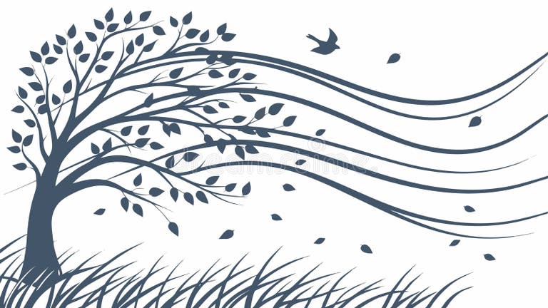 Wind Swept Tree Art, Vector Design Generative AI Stock Vector ...