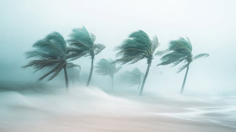 Wind-swept Tropical Beach during Storm, Dynamic and Artistic ...