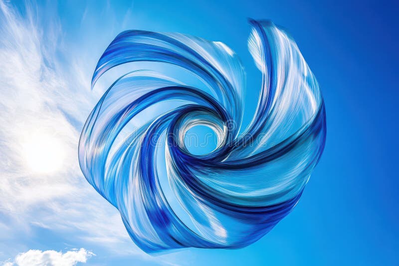 Wind Swirls of Blue Fabric Against a Bright Sky Stock Photo - Image of ...
