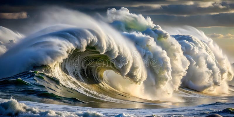 Wind Tearing Apart the Crest of a Massive Wave Stock Illustration ...