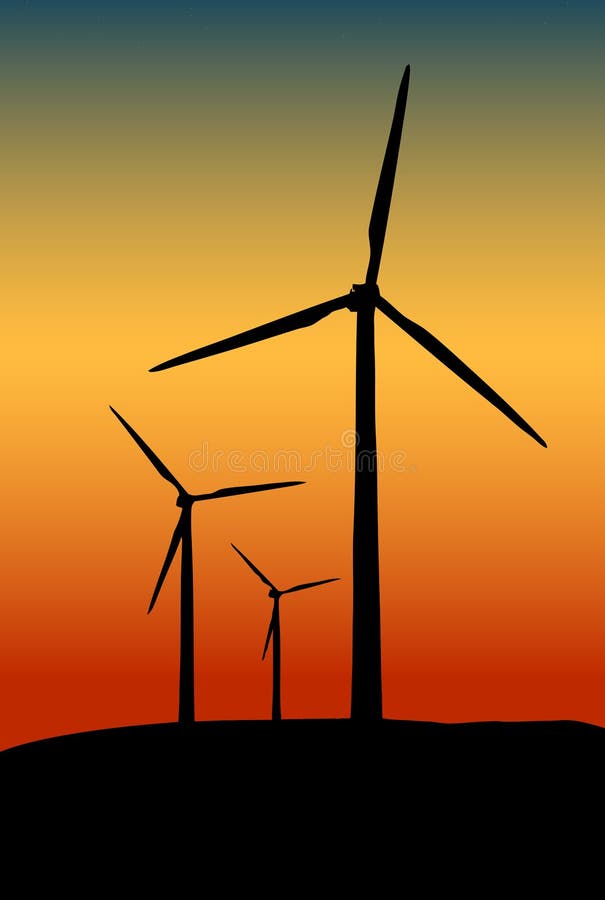 Wind towers at sunset stock vector. Illustration of raise - 7241157