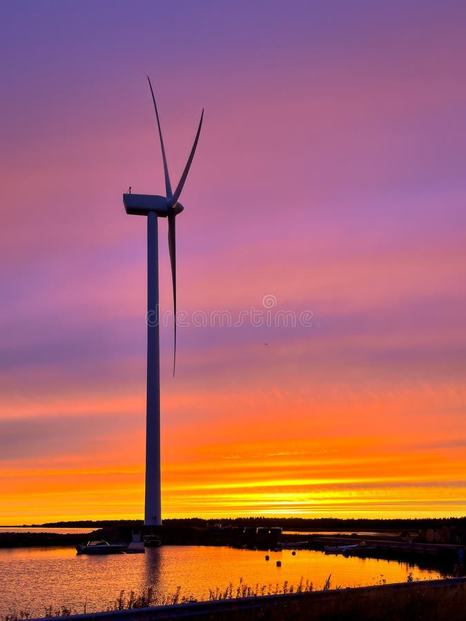 Wind Turbine Against the Backdrop of a Beautiful Sunset Stock Photo ...