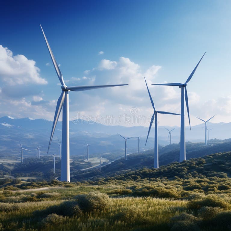 Wind Turbine Array Harmonizes with Distant Mountain Panorama in Eco ...