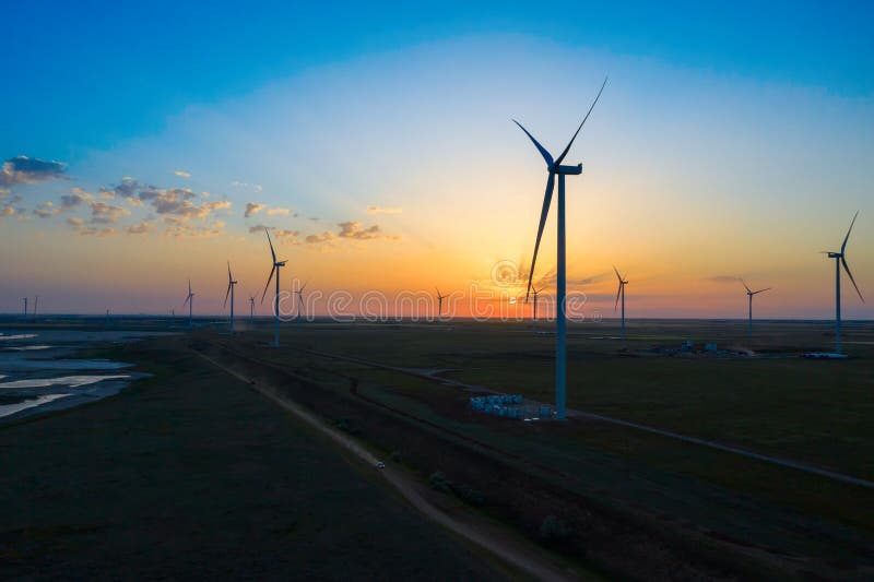 Wind Turbine at Beautiful Orange Red Sunset Stock Image - Image of ...