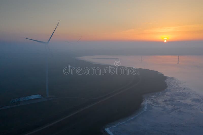 Wind Turbine at Beautiful Orange Red Sunset Stock Image - Image of ...