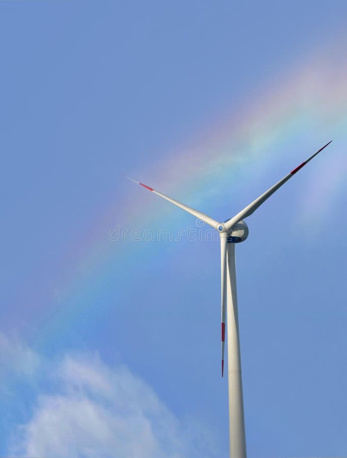 Wind Turbine on Beautiful Rainbow Sky. Stock Image - Image of color ...