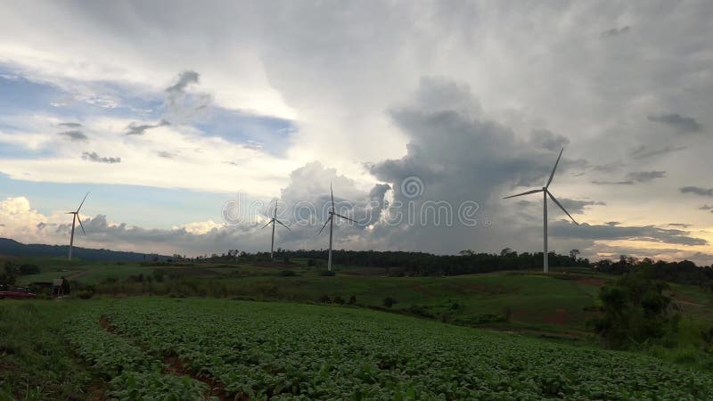 Wind Turbine with Blue Sky and Cloudy Background Stock Video - Video of ...