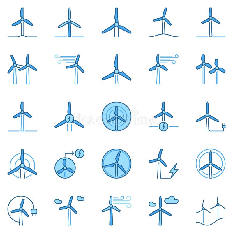 Wind Turbine Colored Icons. Vector Wind Power Creative Signs Stock ...