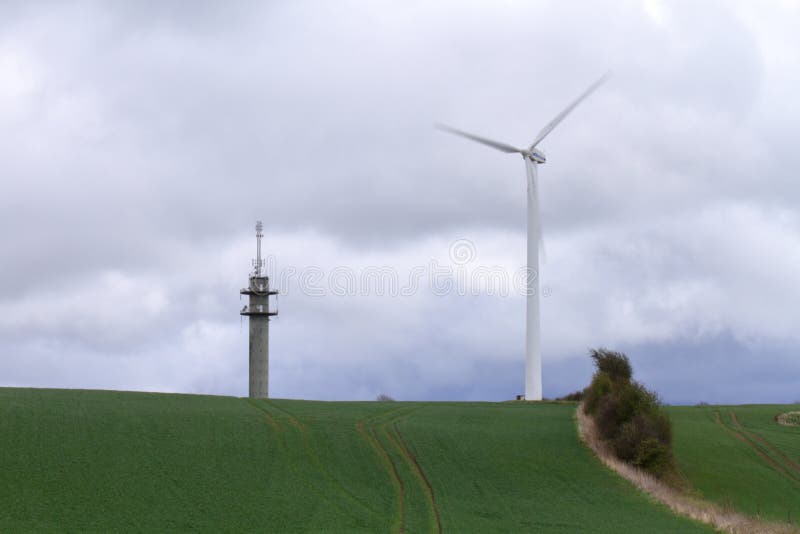 Wind Turbine and Communications Tower - Landscape Stock Image - Image ...