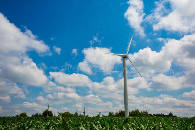 Renewable Energy Concept. Wind Turbine Close To River Curve in Rural ...