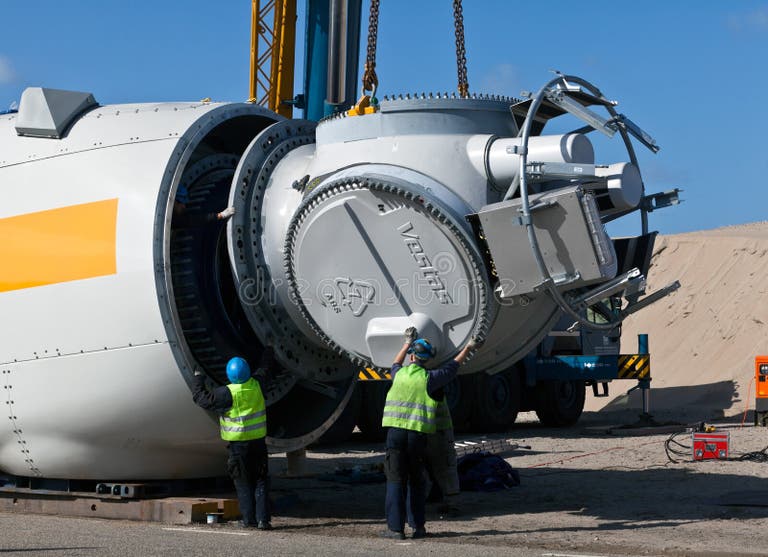 Wind Turbine Construction Site Editorial Stock Image - Image of people ...