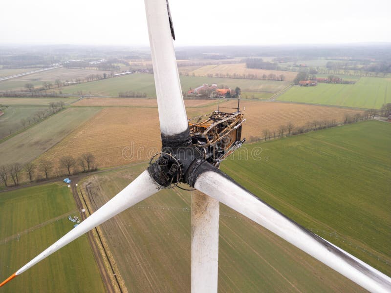 Wind Turbine Damaged by Fire after Lightning Strike Stock Photo - Image ...