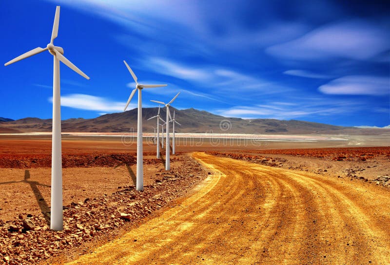 Wind turbine in the desert stock image. Image of generators - 13134789