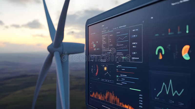 Wind Turbine with Energy Data Analytics Dashboard Stock Photo - Image ...