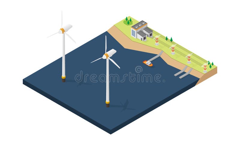 Wind Turbine Power Plant Graphic Stock Vector - Illustration of ...