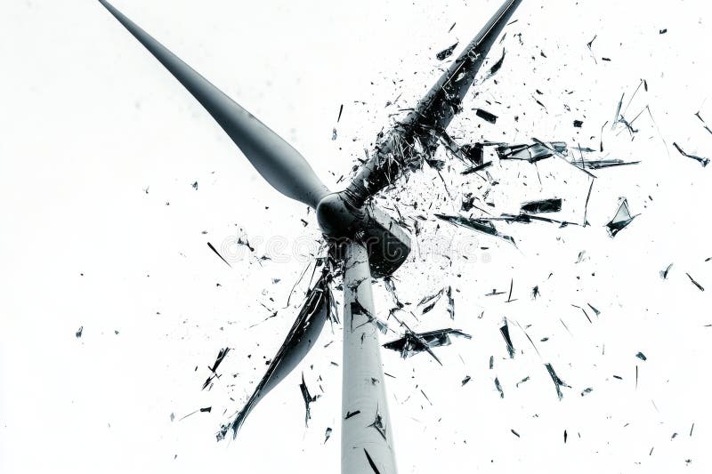 Wind Turbine Exploding with Shattered Pieces Flying in the Air Stock ...