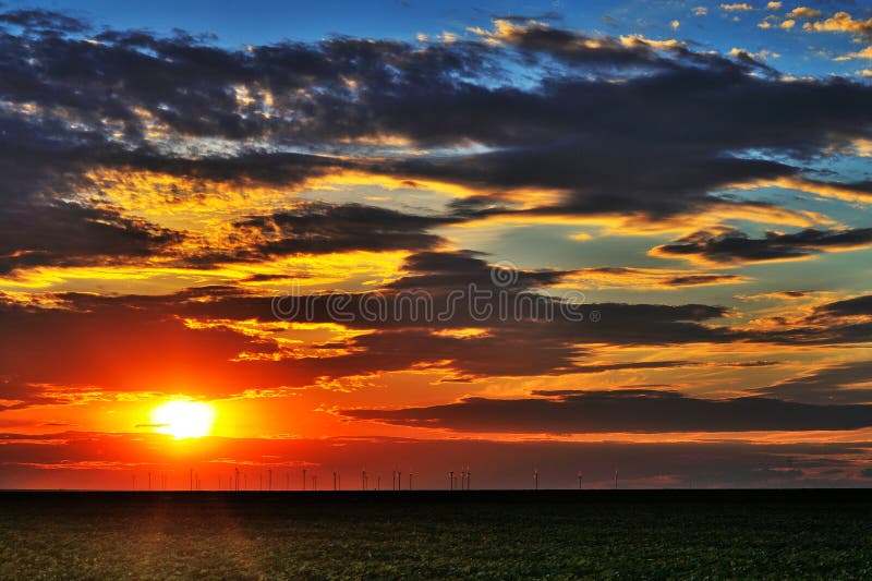Wind Turbine Farm Over Sunset Stock Image - Image of ecology, friendly ...