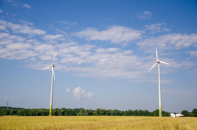Wind Turbine Farm Power Generator in Field Stock Image - Image of mill ...