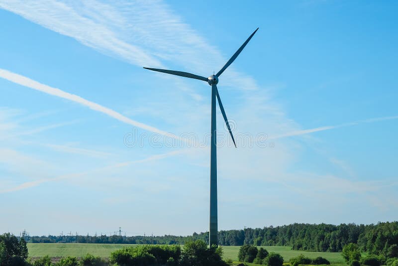 Wind Turbine in the Field. Wind Generator. Blue Sky. Stock Image ...