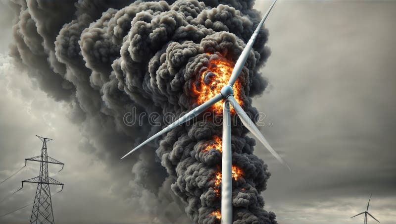 Wind Turbine on Fire Highlighting Renewable Energy Risks, Generative Ai ...