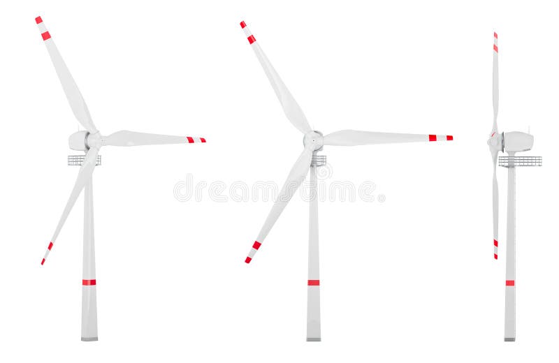 Wind Turbine, Front and Side Views. 3D Rendering Stock Illustration ...