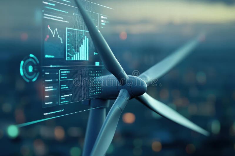 Wind Turbine with Futuristic Digital Interface, Harnessing the Power of ...