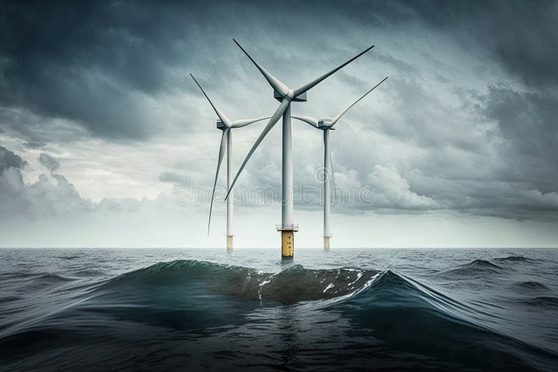 Wind Turbine Generating Electricity on Sea. Ai Generative Stock ...