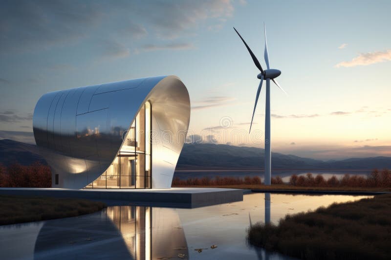 Wind Turbine Integrated into Modern Architecture Stock Illustration ...