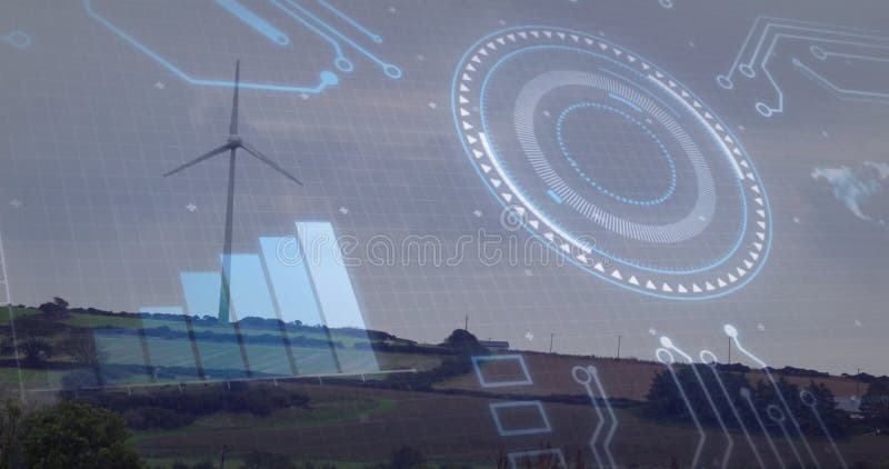 Wind Turbine and Landscape with Futuristic Data Processing Image Stock ...