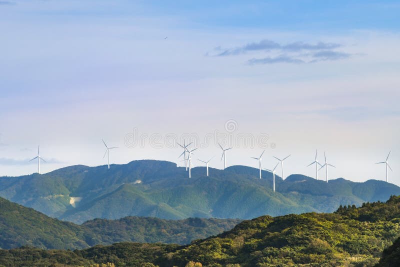 Wind turbine on mountain stock photo. Image of shimonoseki - 137567844