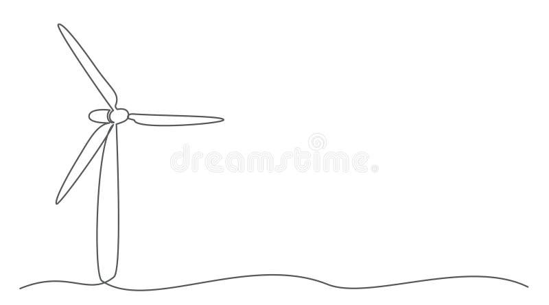 Wind Turbine One Line Drawing Isolated on White Background Stock Vector ...