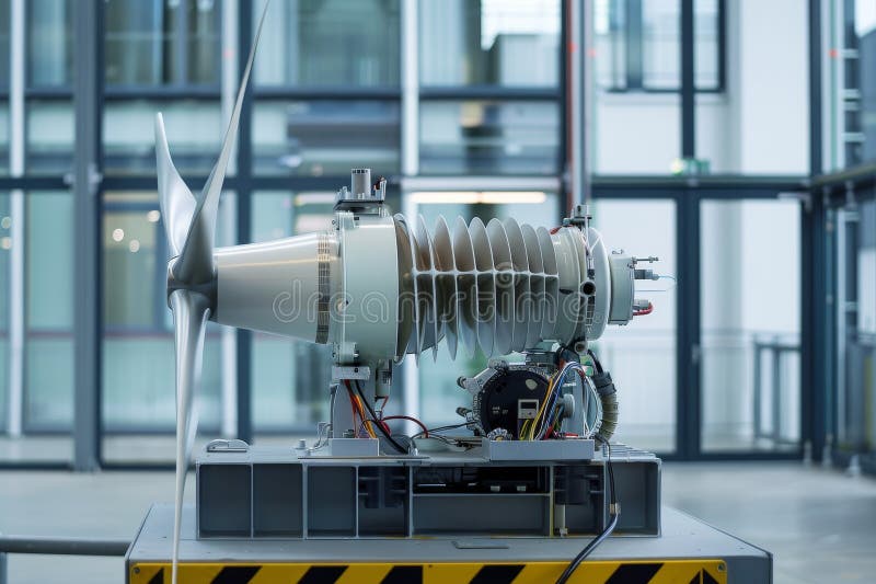 Wind Turbine Placed on a Table Inside a Spacious Building, Install the ...