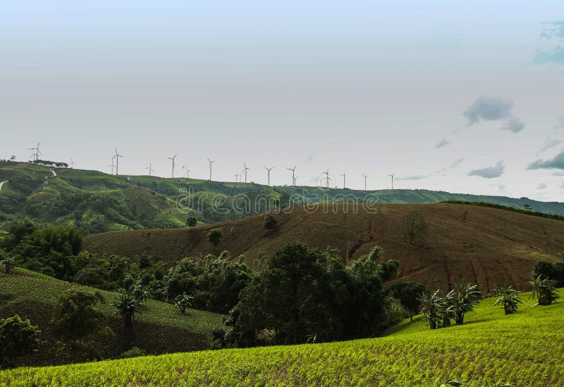 Wind Turbine Power Generator Farm at Sunset Background Stock Photo ...