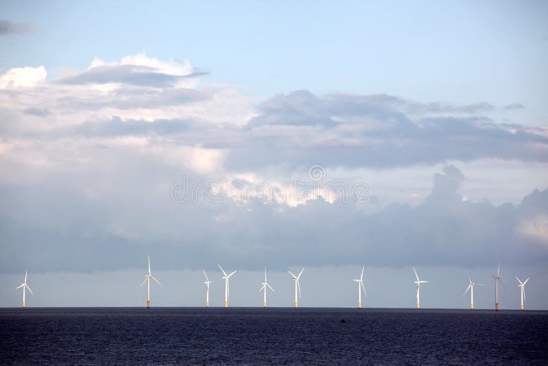 Wind Turbine Power Station in the Sea Stock Image - Image of global ...