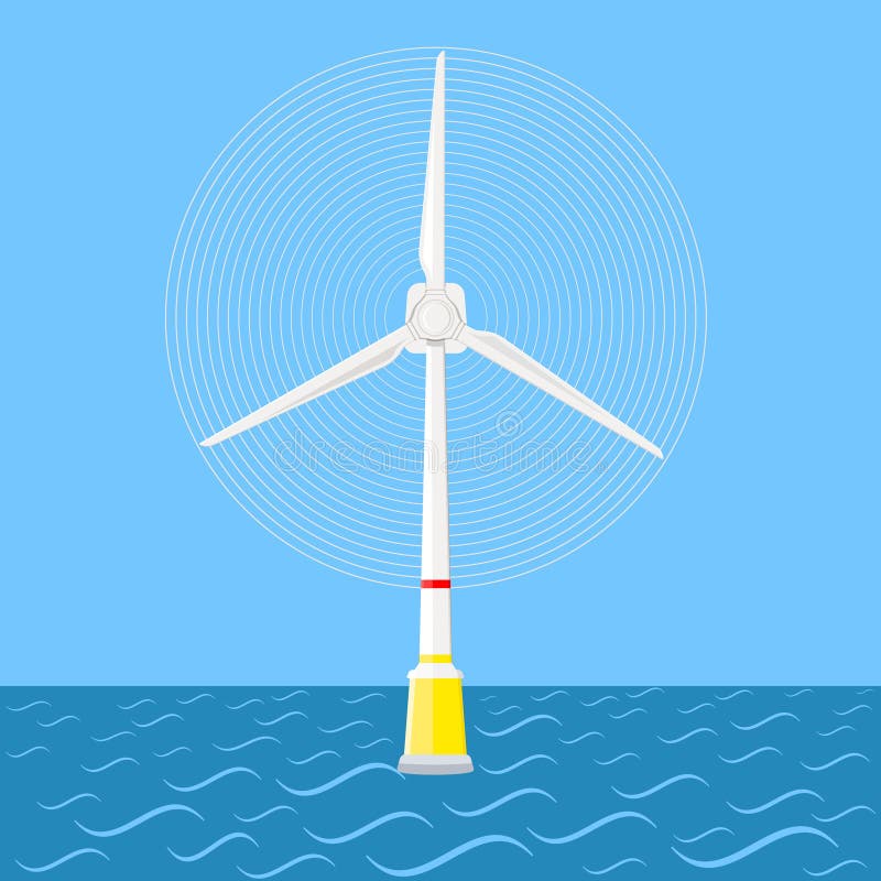 Wind Turbine on Sea. Wind Energy and Renewable Resource Stock Vector ...