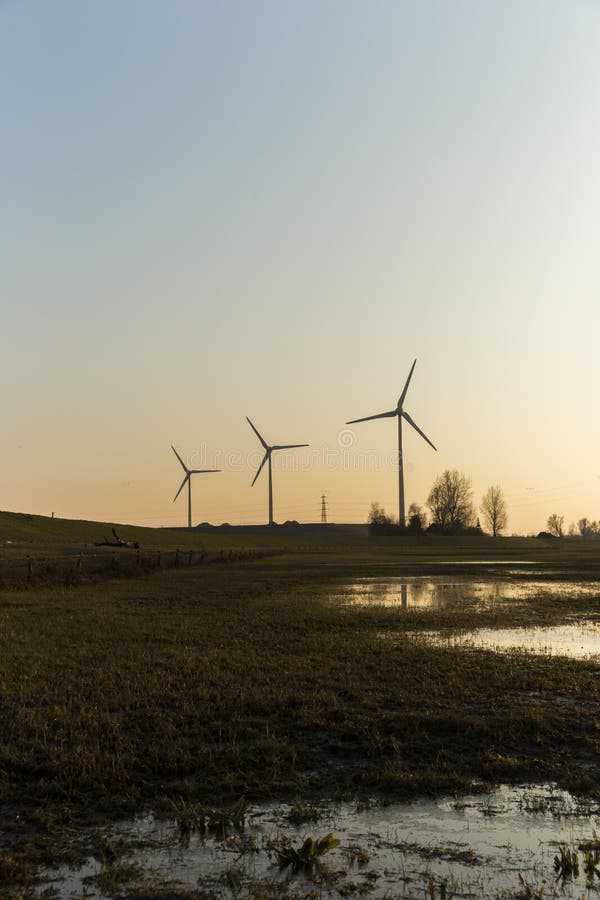 Wind Turbine Set Purched on a Hill at Perfect Dusk Stock Image - Image ...