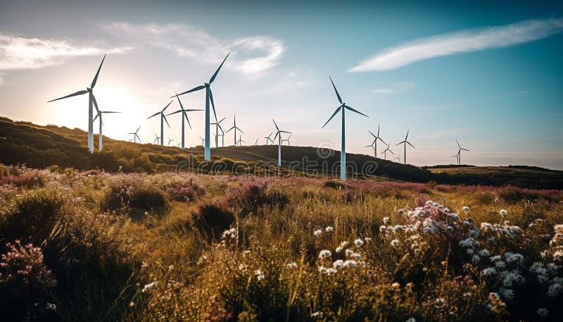 Wind Turbine Spinning on Mountain Range Generates Renewable Energy at ...