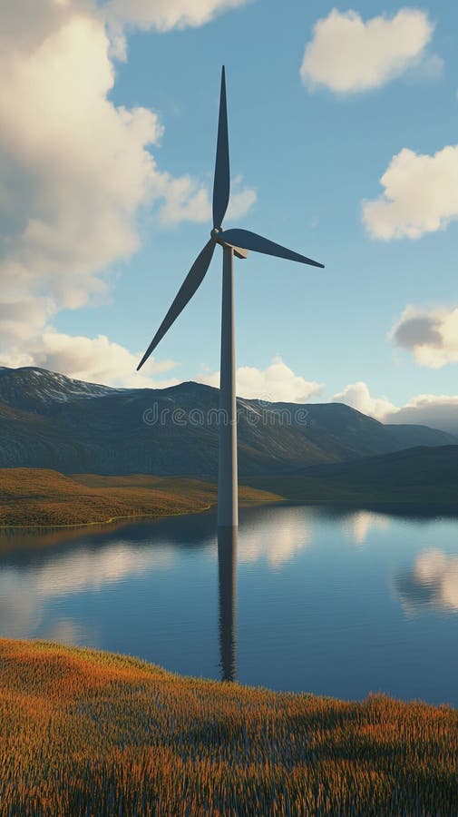 Wind Turbine Standing Amidst a Flooded Plain Its Structure Leaning ...