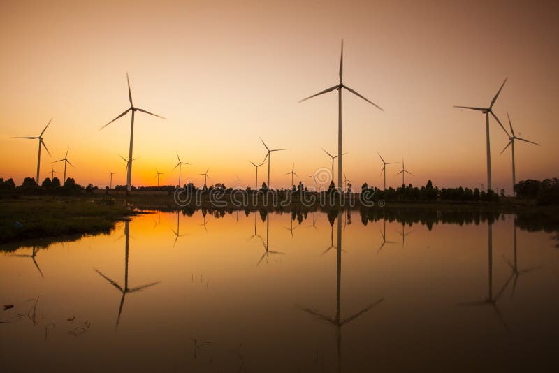 Wind Turbine Sunset Background Ecosystem Vintage Stock Image - Image of ...