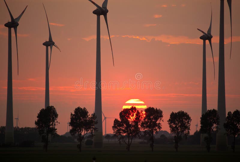 Wind Turbine in the Sunset at Work Stock Photo - Image of generator ...
