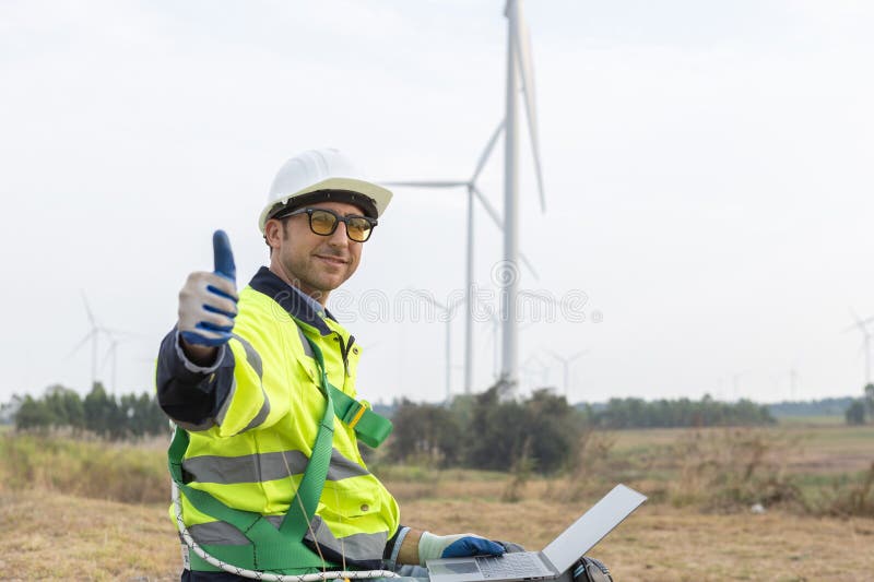Wind Turbine Technician Checking and Maintenance at Turbine Station ...