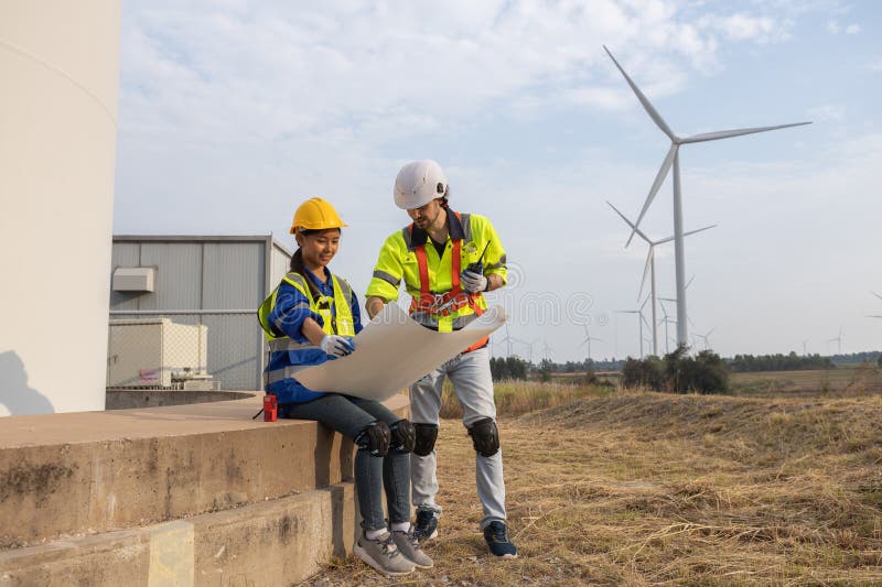 Wind Turbine Technician Checking and Maintenance at Turbine Station ...