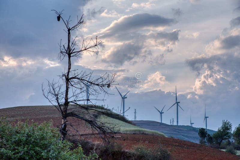 Wind Turbine Tower at the Distance Countryside. Stock Image - Image of ...
