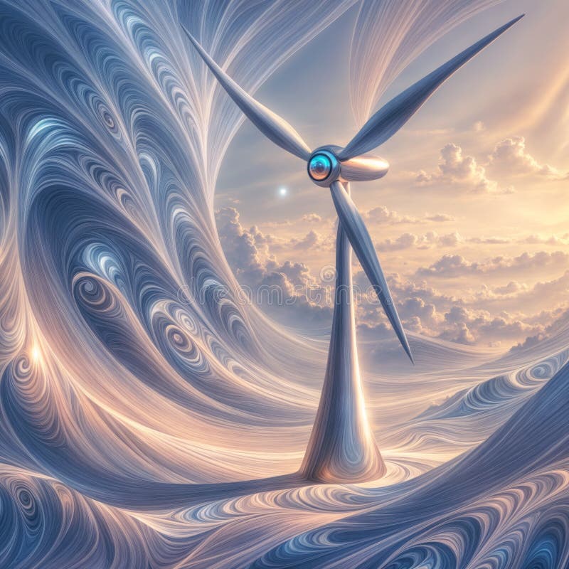 Wind Turbine in the Wind. 3D Rendering. Computer Generated Image ...