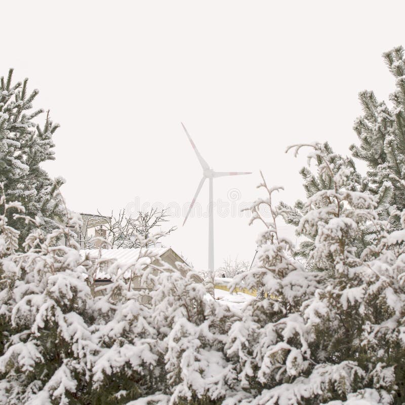 Wind turbine in winter stock photo. Image of bush, countryside - 85727160
