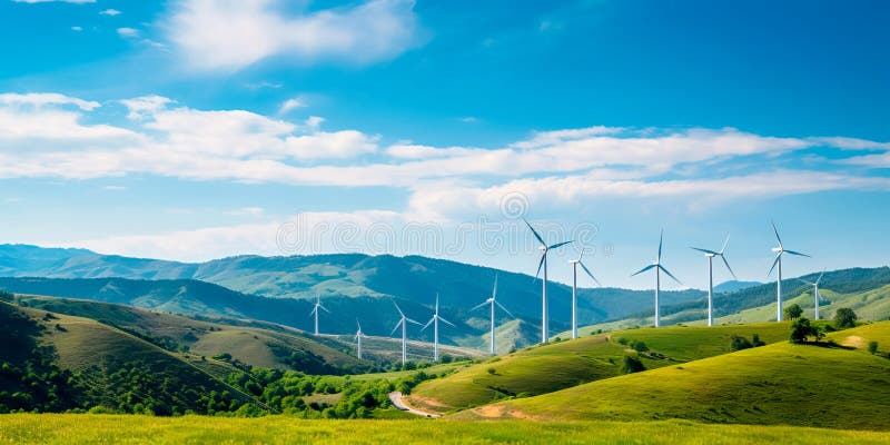 Wind Turbines Against a Backdrop of Rolling Hills, Harnessing the Power ...